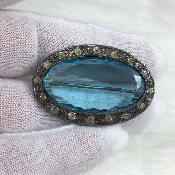 Vintage | Jewelry | Antique Sterling Silver Blue Glass Paste Brooch ...